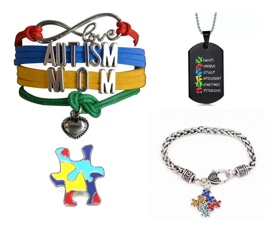 Autism Combo Gifts Leather Bracelet- Badge- Charm Bracelet- Chain 4 ...