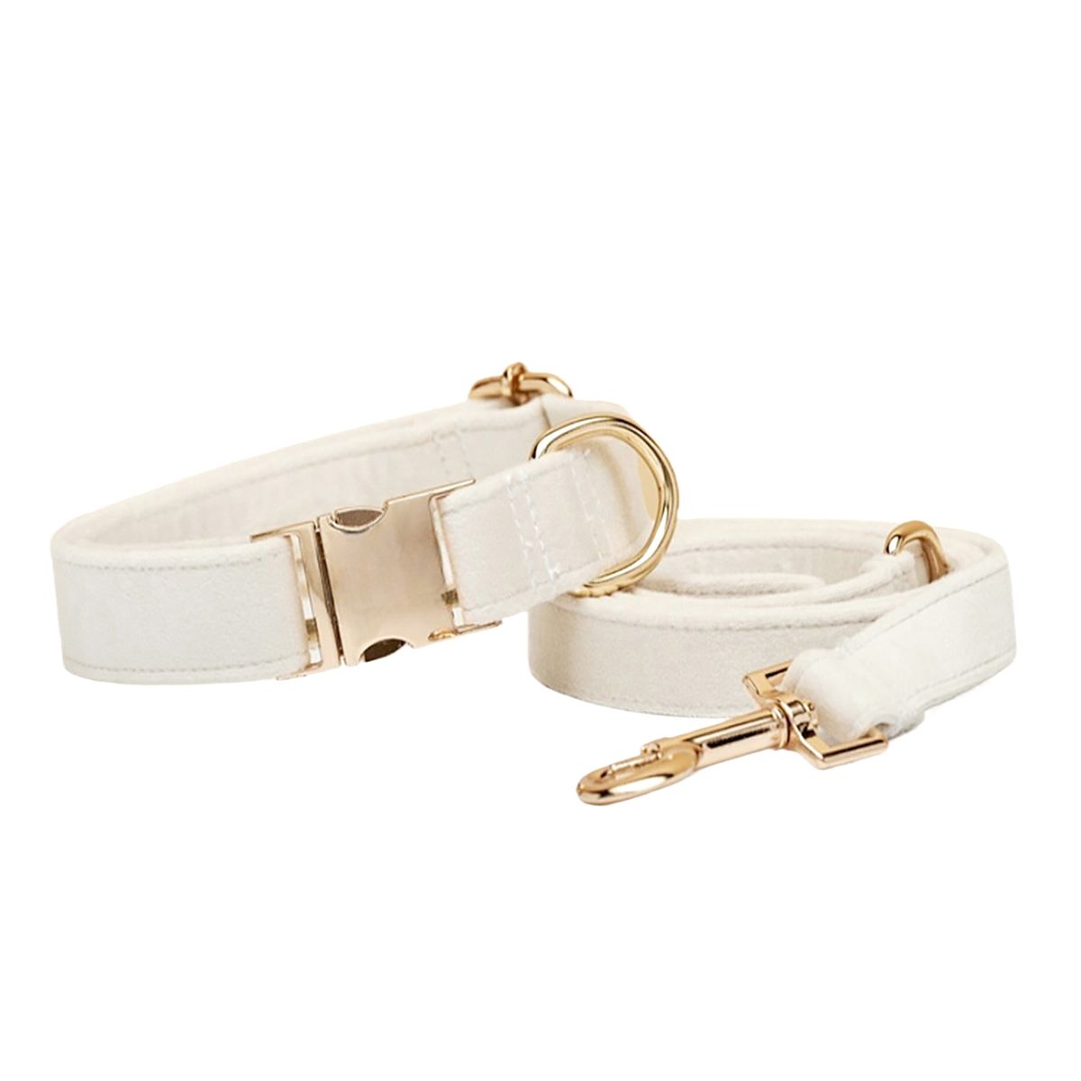 Velvet Pet Collar with Metal Buckle & 1.2m Lead - Cream M | Shop Today ...