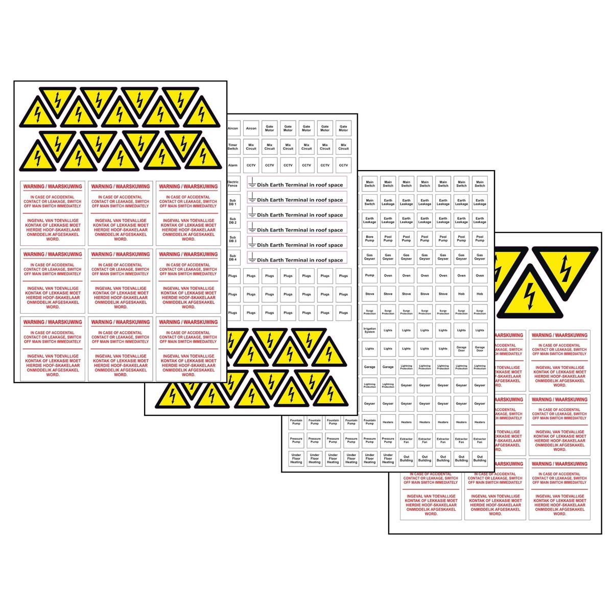 AC Distribution Board Labels Pack - 4 x A4 Pre-cut Vinyl Sticker | Shop ...