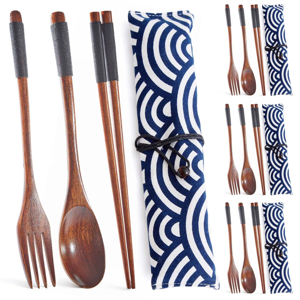 Chenshia 16pc Japanese Style Wood Cutlery Set Travel Utensils Ramen ...
