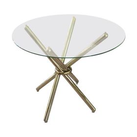 Modern and Stylish 4 Seater 80cm Round Glass Table with Gold Legs ...