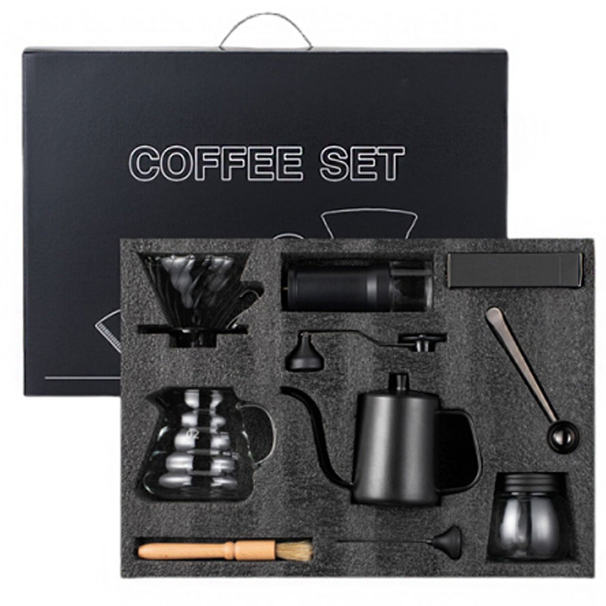 9 piece Pour Over Coffee Kit One Hand Drip Coffee Set Coffee Grinder ...