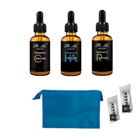 Face Serum Set: Vitamin C, Hyaluronic Acid & Retinol with Cosmetic Bag ...