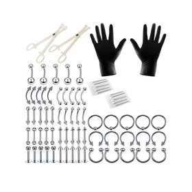74 Piece Stainless Steel Belly Ring Tongue Body Jewelry Piercing Kit ...