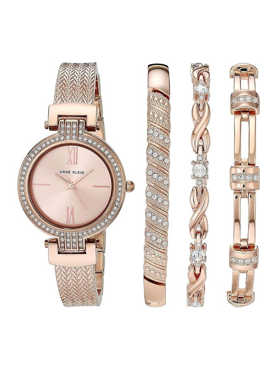 Anne Klein Women's Premium Crystal Accented Watch and Bracelet Set ...