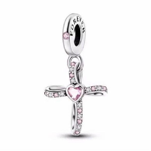 925 Sterling Silver Pink Cross Cubic Zirconia Charm Pendant | Shop ...