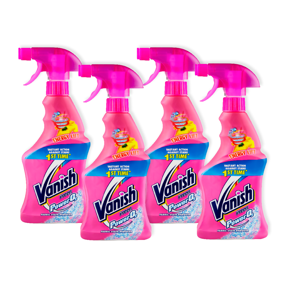 Vanish Power O2 Fabric Stain Remover Pre-Wash Trigger - 4 x 500ml ...