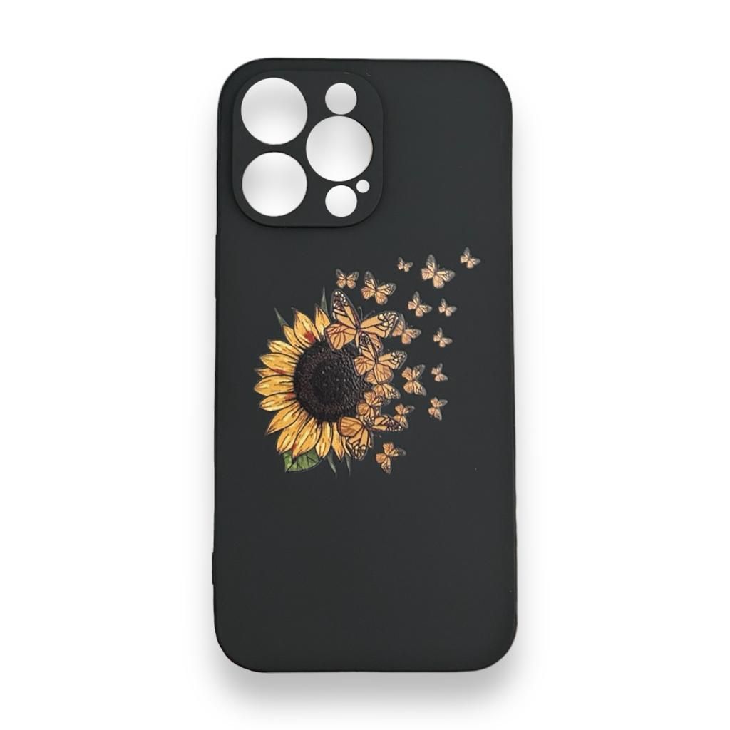 AMA Sunflower & Butterfly Pattern Black Silicon Case For iPhone 14 Pro ...
