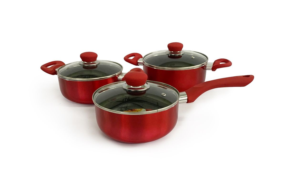 Real Chef Non Stick Red Casserole Pots and Sauce Pan Combo 6pc set ...
