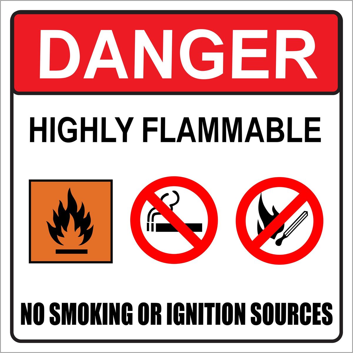 Danger Highly Flammable, No Smoking or ignition sources 29x29cm - 2 ...