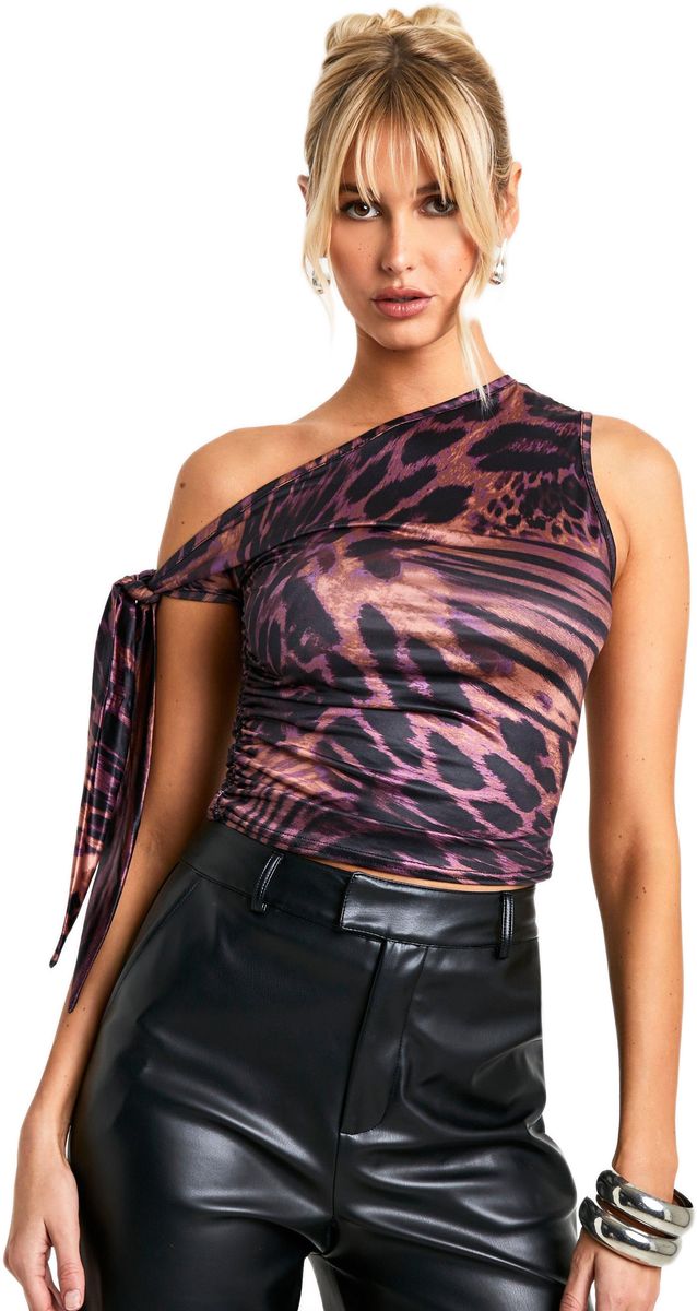 boohoo - Womens Purple Leopard Print Tie Side Top - Purple | Shop Today ...