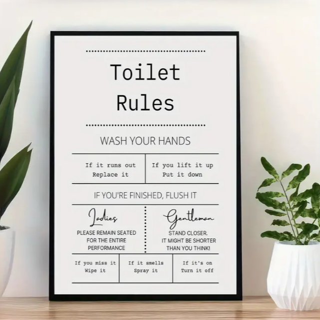 Toilet Rules Print Bathroom Decor Wall Art Frameless | Shop Today. Get ...