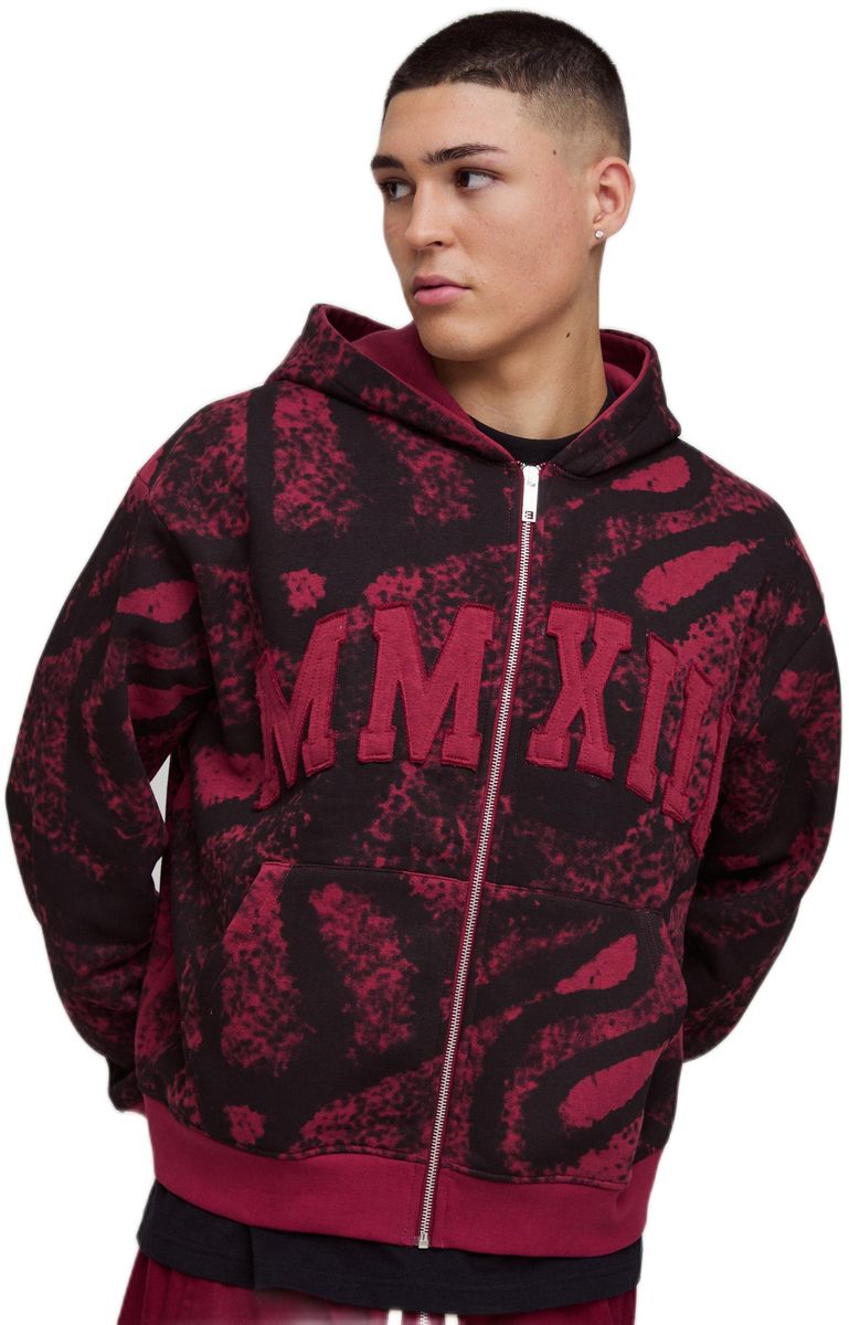 boohooMAN - Men's Shrunken Fit Applique MMXIII Zip Through Hoodie ...