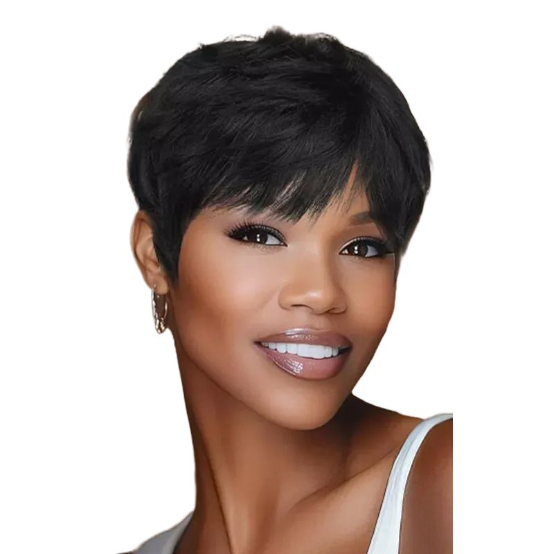 Glueless Short Pixie Cut Wig Human Hair-Full Machine Made Wig ...