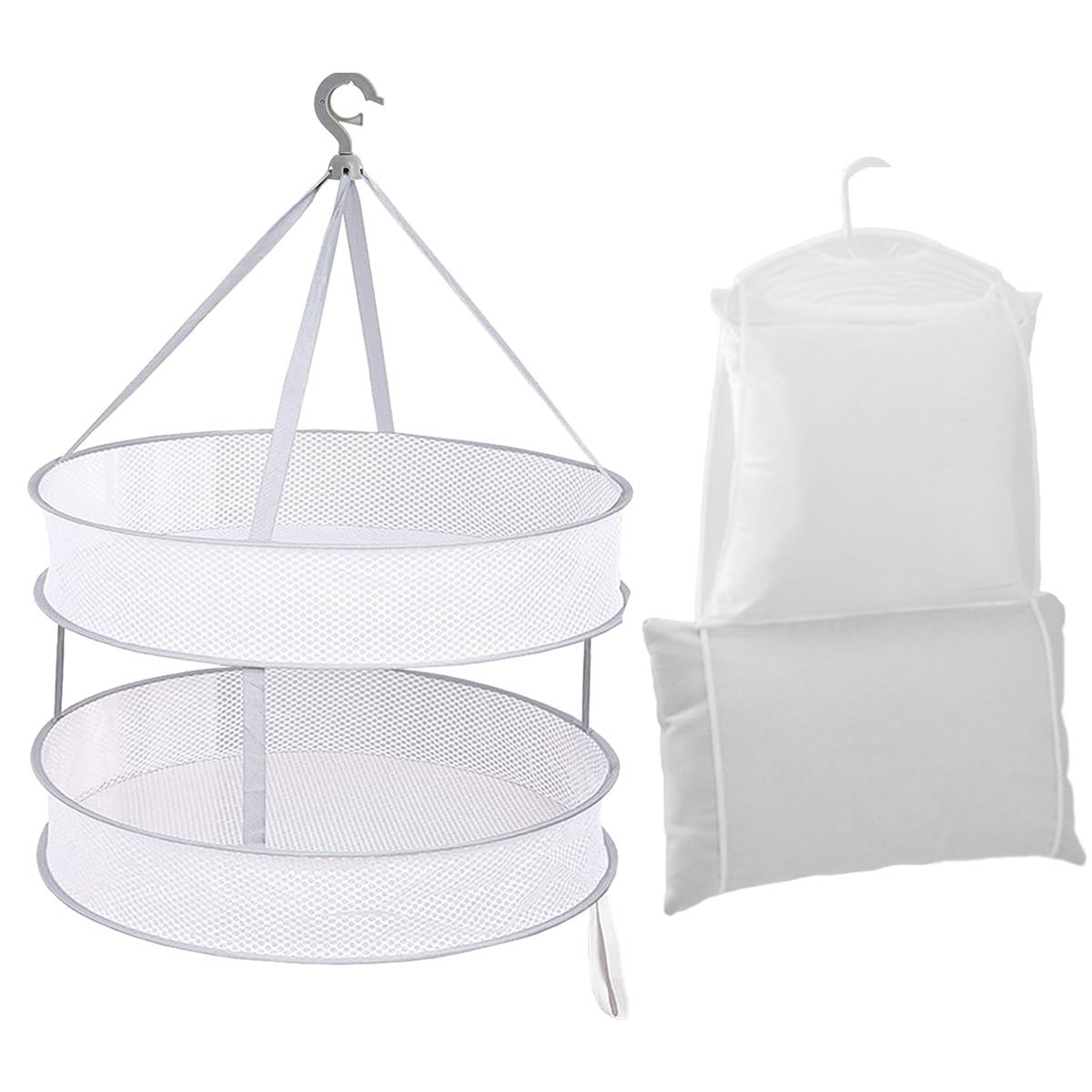 Foldable 2-Tier Clothes Drying Net with Hanging Pillow Mesh Rack | Shop ...