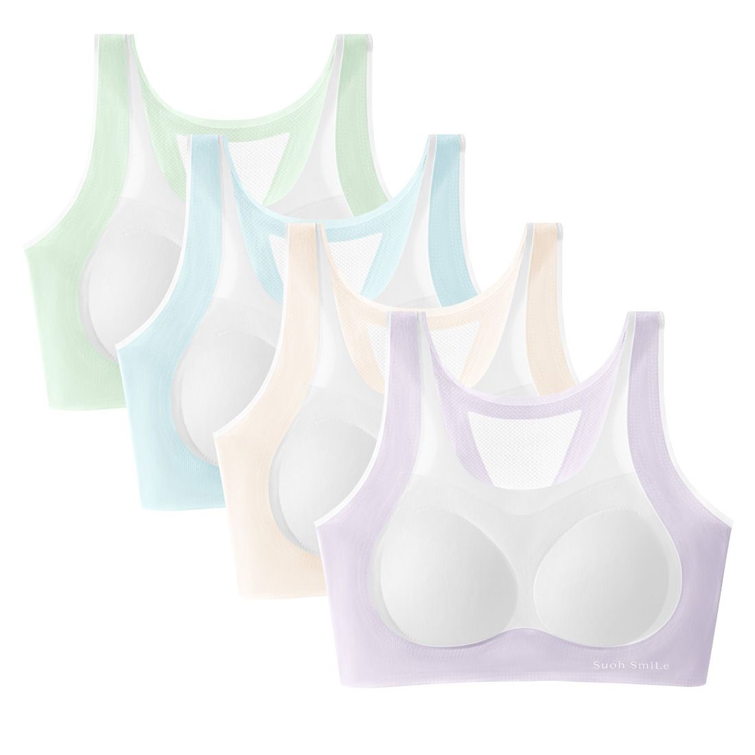 Teen Girls Seamless Ultra-Soft Posture Support Bras - 4 Colors Pack ...