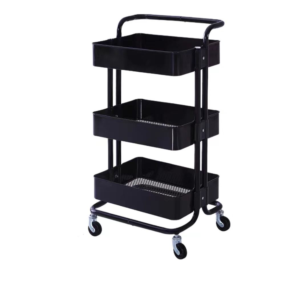 Mesh Black 3 Tier Steel Storage Trolley Multi-functional Serving Cart ...