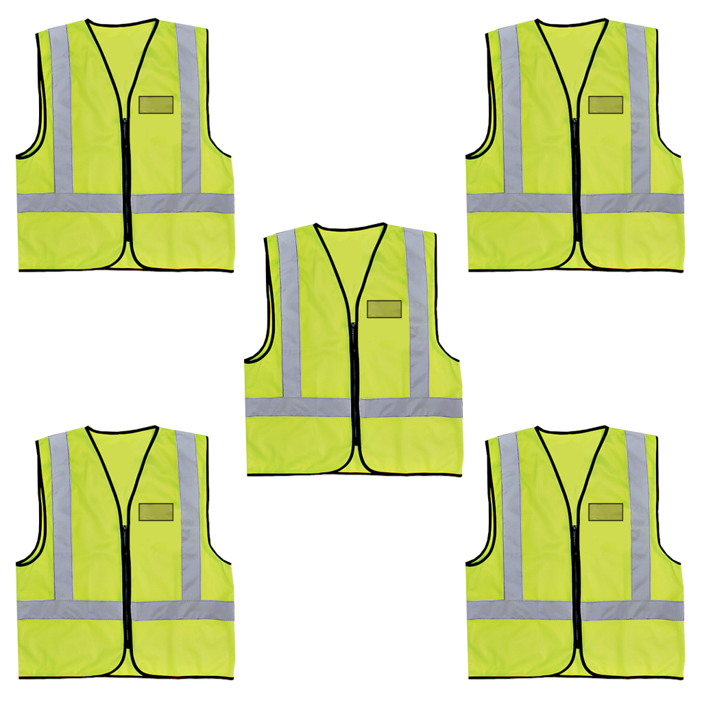 Reflective Safety Vest with Zip and ID Pocket - Neon Yellow - 5 Pack ...