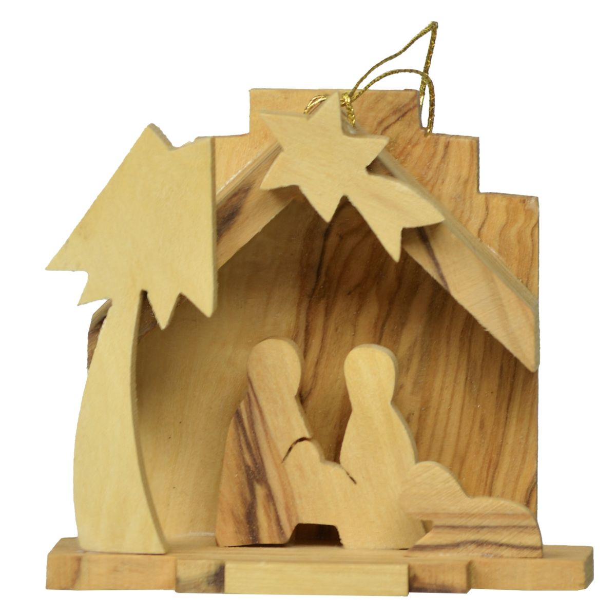 Olive Wood Mini Nativity Stable Scene - Christmas Tree Decoration 1 ...