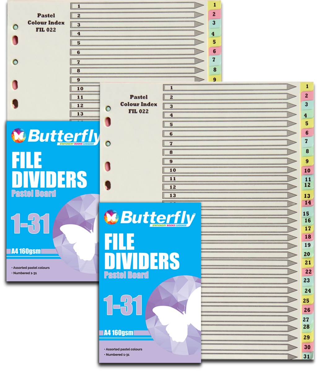 Board File Dividers - A4 160Gsm Pastel - 31 Tab (1-31) X2 | Shop Today ...