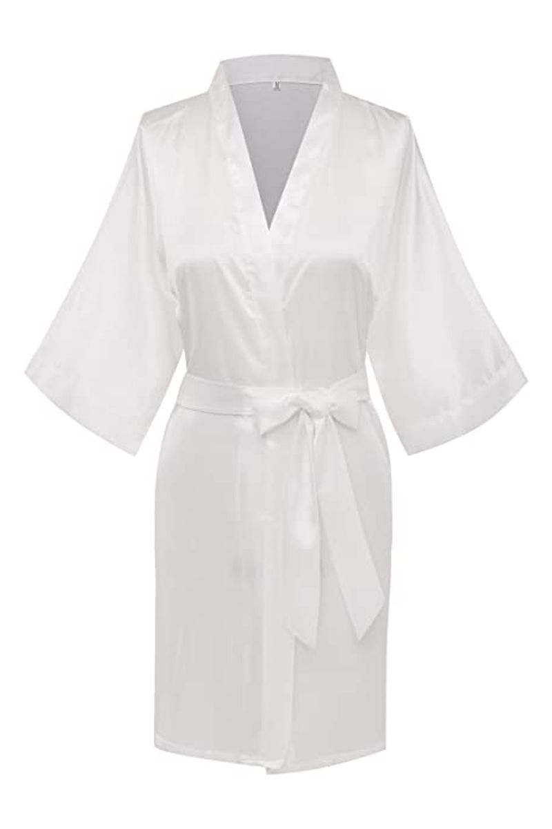 Women White Bride Bridesmaids Robe Satin Kimono Wedding and Bridal ...