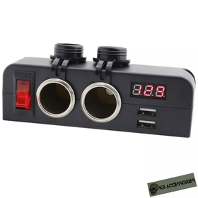 KR Dual USB Socket/ Dual Cigarette Adapter with Voltmeter & On/Off ...