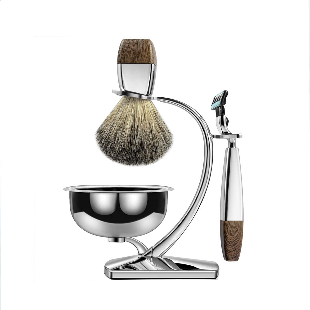 Luxury 4 in 1 Manual Safety Razor Brush Soap Bowl with Stand Shaving ...