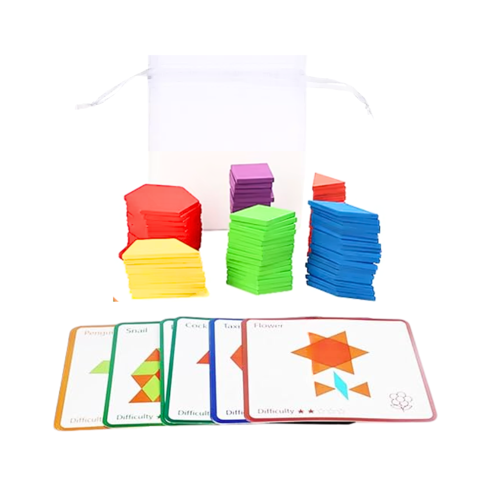 Bestby - 155-Piece Wood Pattern Blocks Puzzle with 12 Double-Sided ...