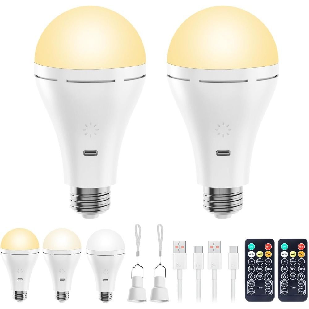 E26 Rechargeable Light Bulb with Remote Timer, Battery Backup Bulb ...