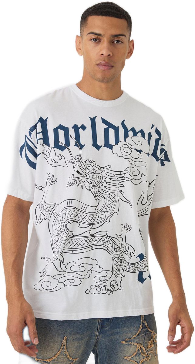 boohooMAN - Men's Oversized Extended Neck Over Seams Print T-Shirt ...