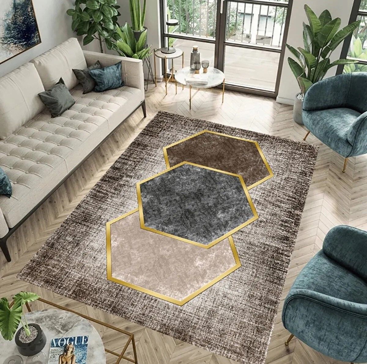 Geometric Modern Design Area Carpet Brown Gold | Shop Today. Get it ...