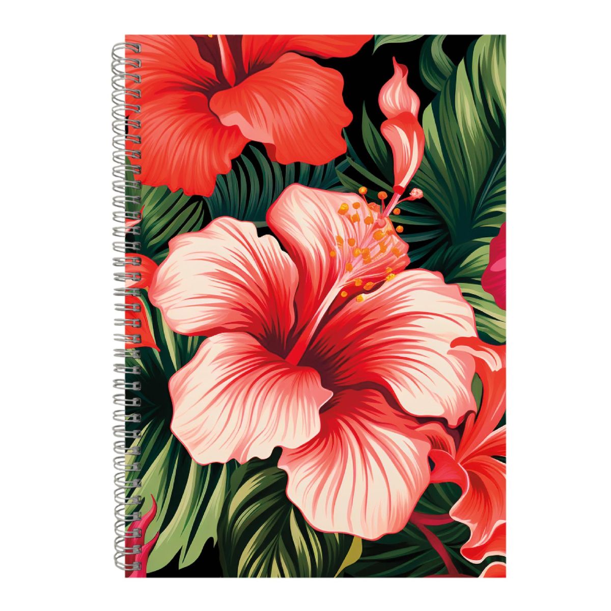 Pink Flower A4 Notebook Spiral and Lined with Tropical Graphic Notepad ...