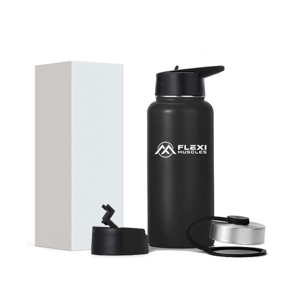 Flexi Muscles - 946ml Insulated Stainless Steel Water Bottle with 3 ...