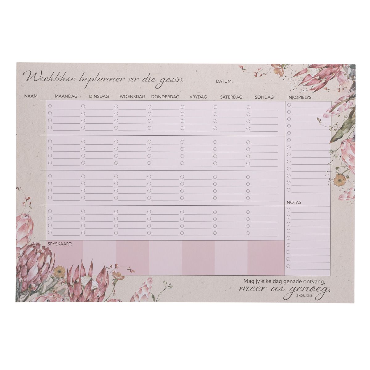 A3 Weekly Desk Planner - Mag Jy Elke Dag Genade Ontvang, Meer As Genoeg ...