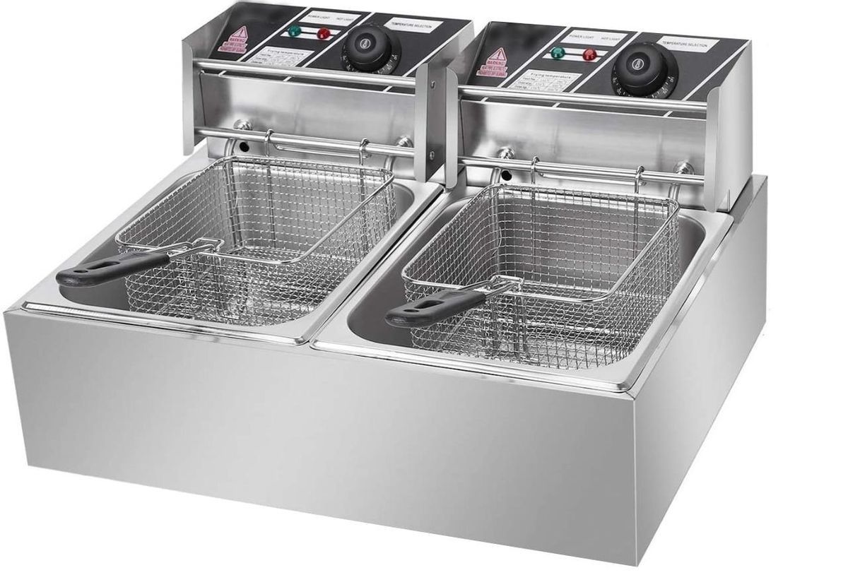 Heavy-Duty Stainless Steel 6L + 6L Double Tank Electric Deep Fryer ...