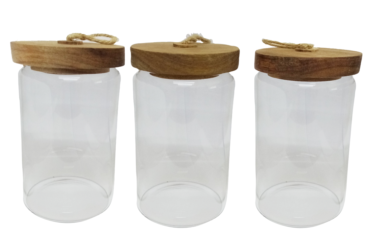 Glass Storage Glass Jar with Acacia Wood Lid - 750ml - Set of 3 | Shop ...