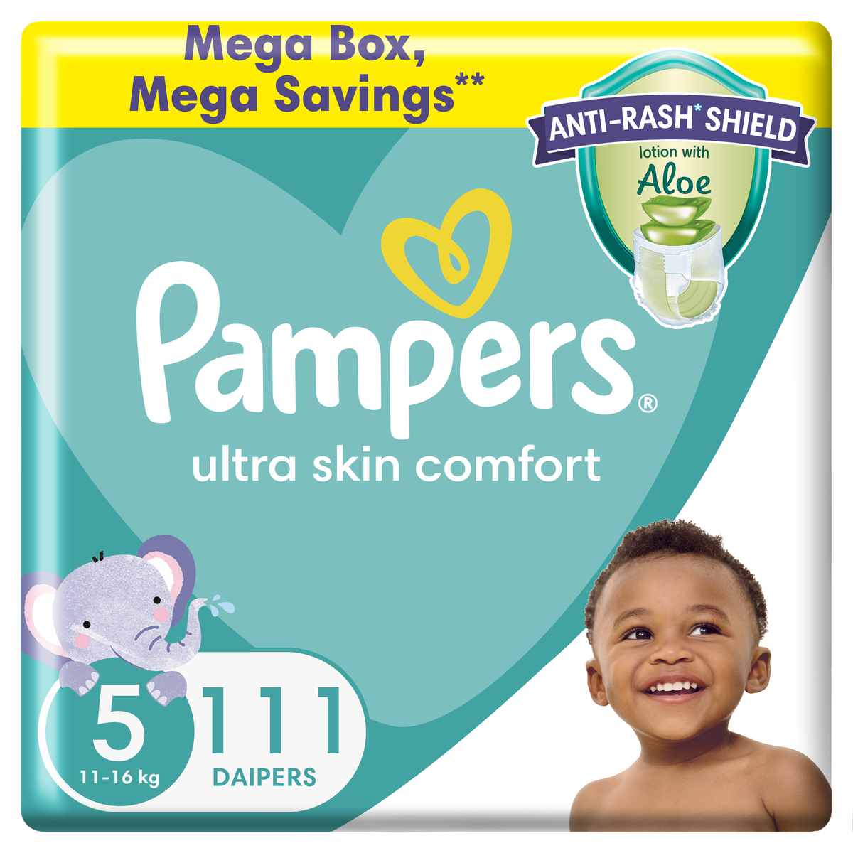 Pampers Anti-Rash Shield Taped Diaper Size 5 (11-16 kg) 111 Nappies ...
