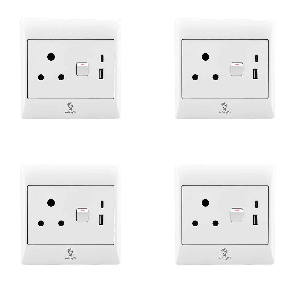 DrLight 4 Pcs White Wall Socket With USB And Type c Slots(4X4) -16A ...