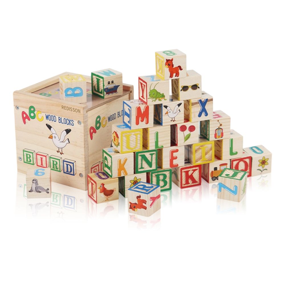 Educational Classic Abc Wooden Blocks For Toddlers Alphabet Number ...