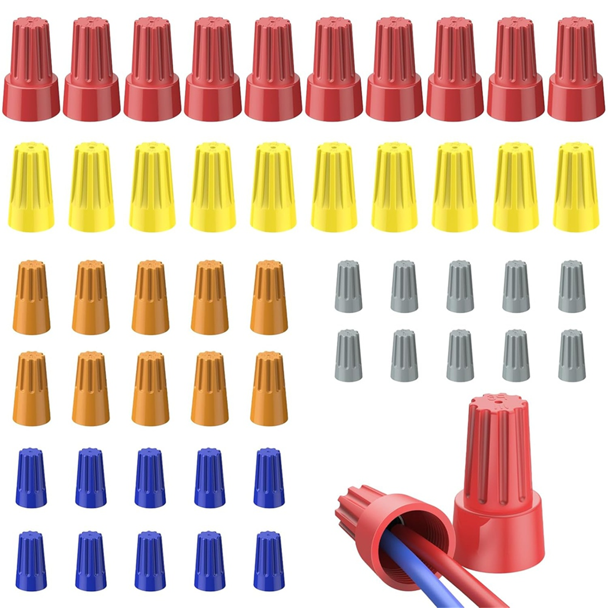 50Pcs Wire Nuts Wire Caps Electrical Wire Connectors for 10-22AWG Gauge ...