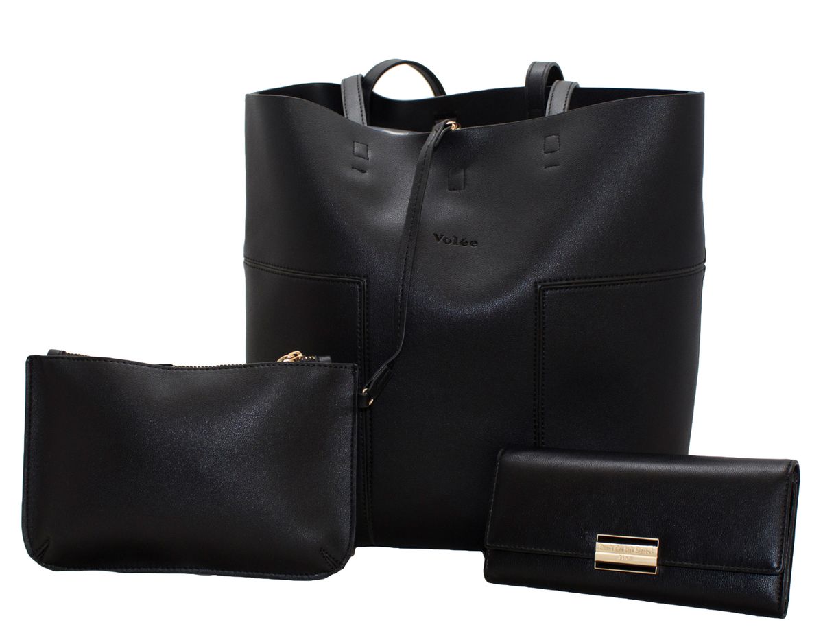 Fino BK-114 + 5696 Faux Leather 3 in 1 Tote Bag & Pouch Set with Purse ...