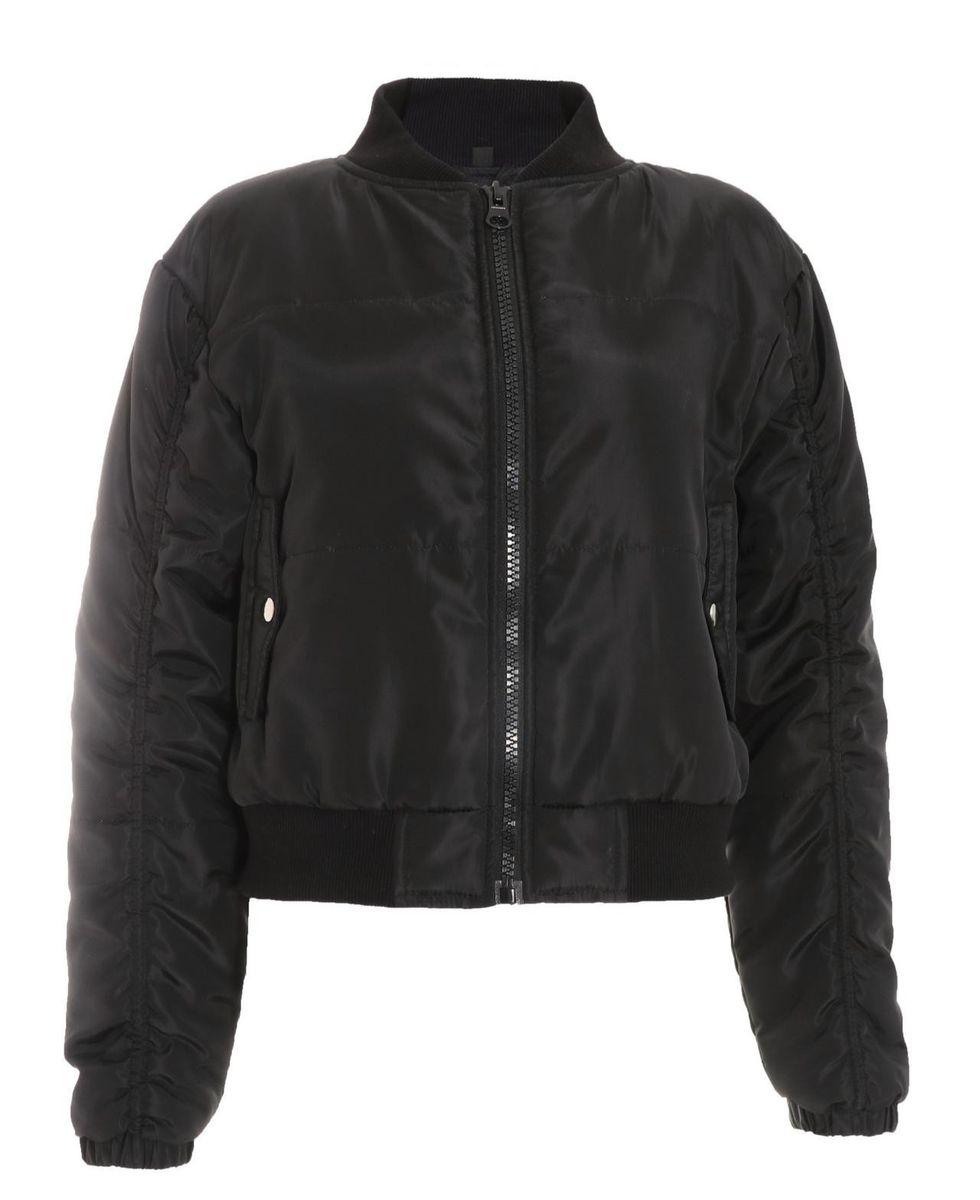 Quiz Ladies - Black Ruched Sleeve Bomber Jacket | Shop Today. Get it ...