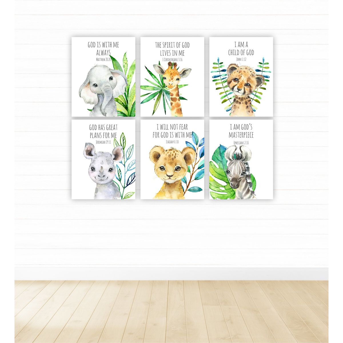 Safari Animals Bible Verse with Leaves - A3 - 29cm x 42cm -6 Set | Shop ...
