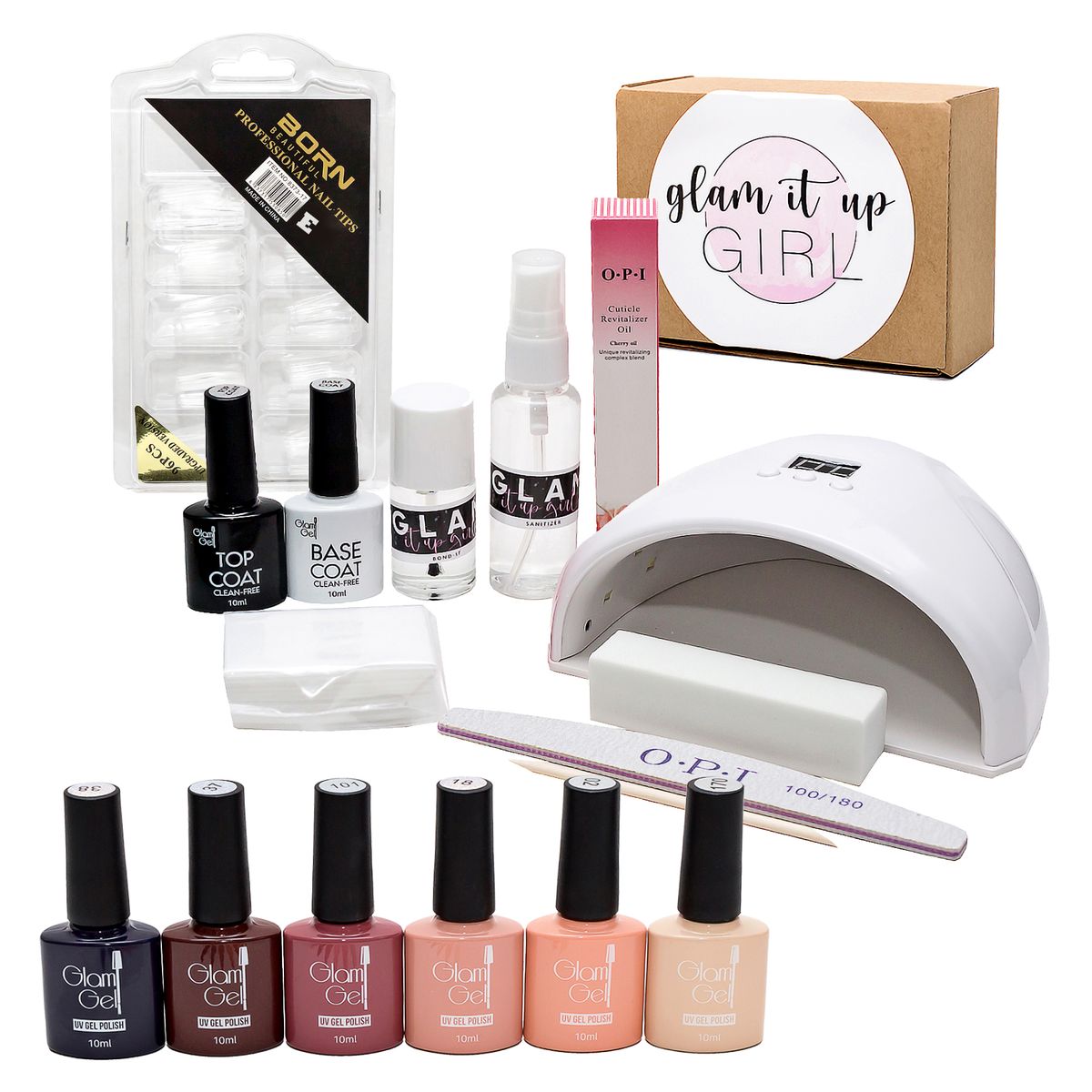 UV/LED Glam Gel Nail Polish Starter Kit + Full Coverage 96 Oval Tips E ...
