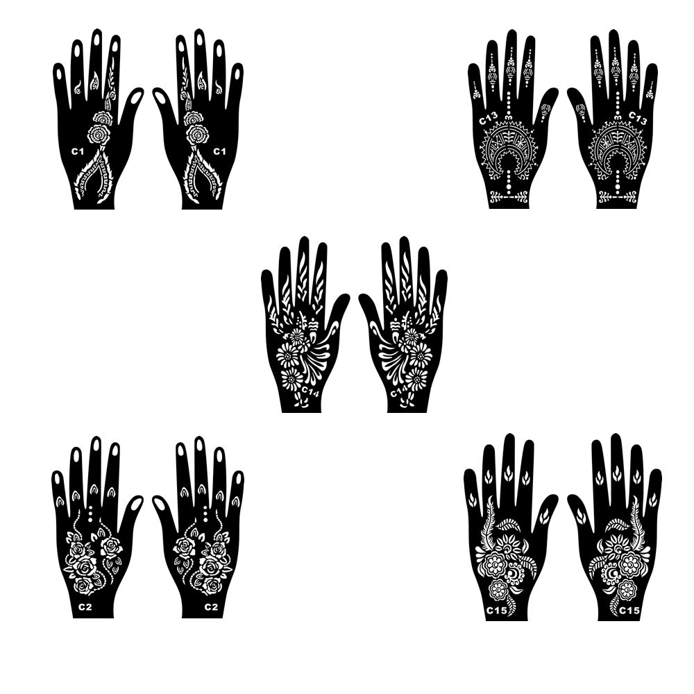 Beauty Temporary Henna Hand Tattoos Stencil Set of 5 Pairs (21.5cm ...
