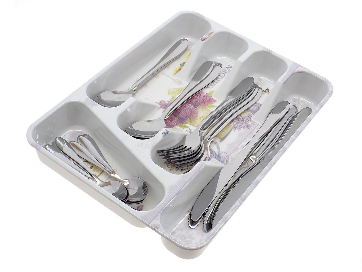 Elegant Cutlery Divider Plastic Printed and 24 Pieces Cutlery Set ...