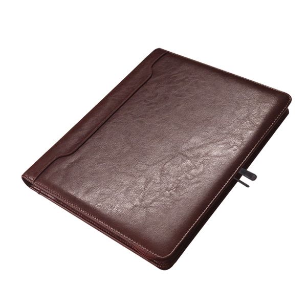 A4 Genuine Leather Zip Around Executive Folio Folder - Brown -Mirelle ...