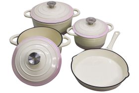 LMA Branded Two-Tone 7 Piece Cast Iron Dutch Oven Cookware Set - Cream ...