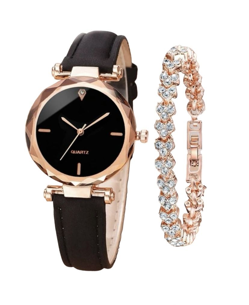 Black PU Polyurethane Strap Fashionable Round Dial Quartz Watch ...