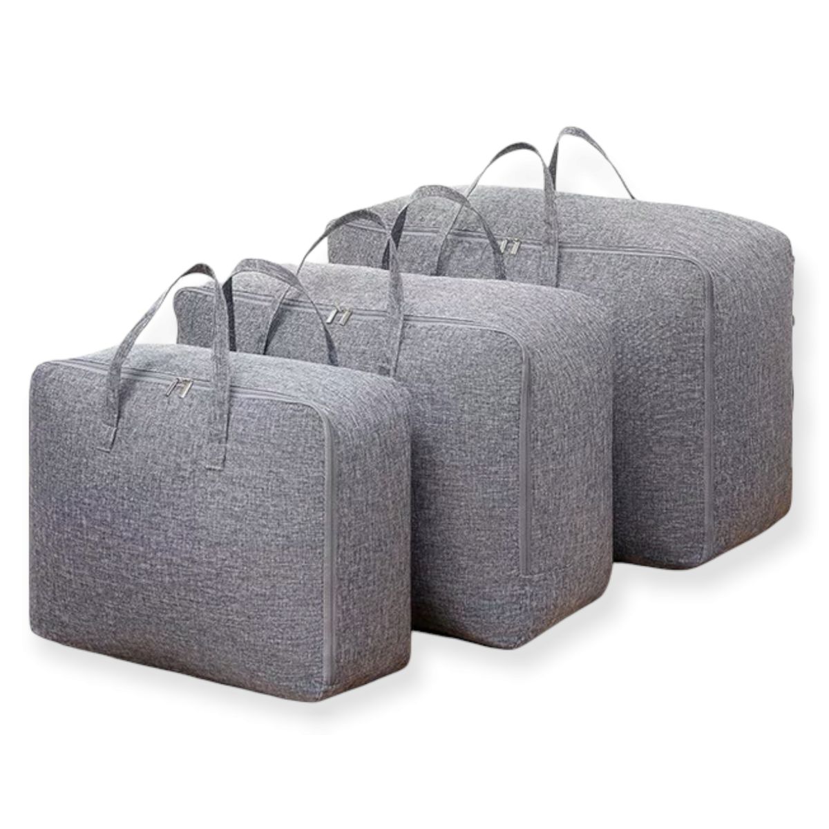 Creative Deco Set of 3 Cotton Reinforced Linen Storage Bags - Grey ...